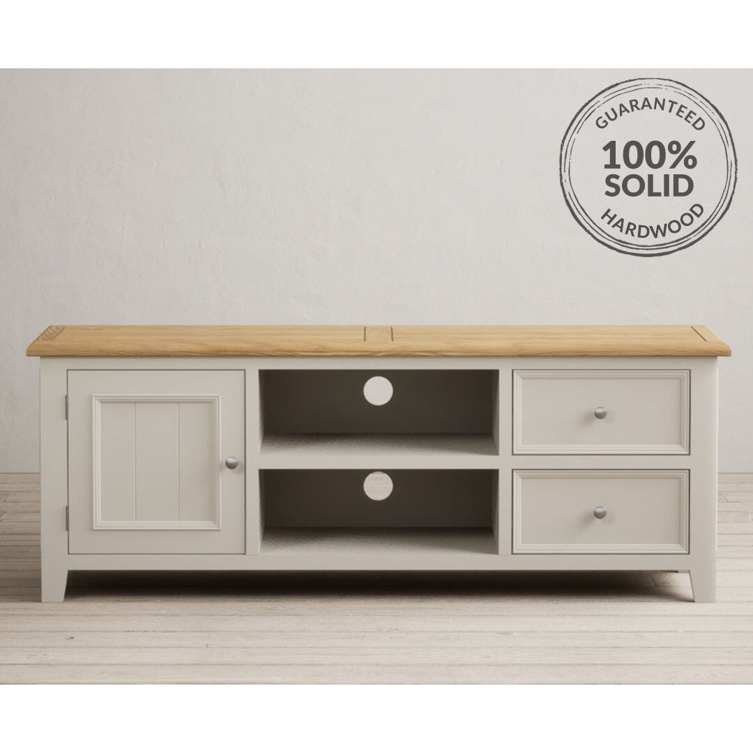 Hemsby Oak and Soft White Painted Super Wide TV Cabinet | Oak Furniture ...
