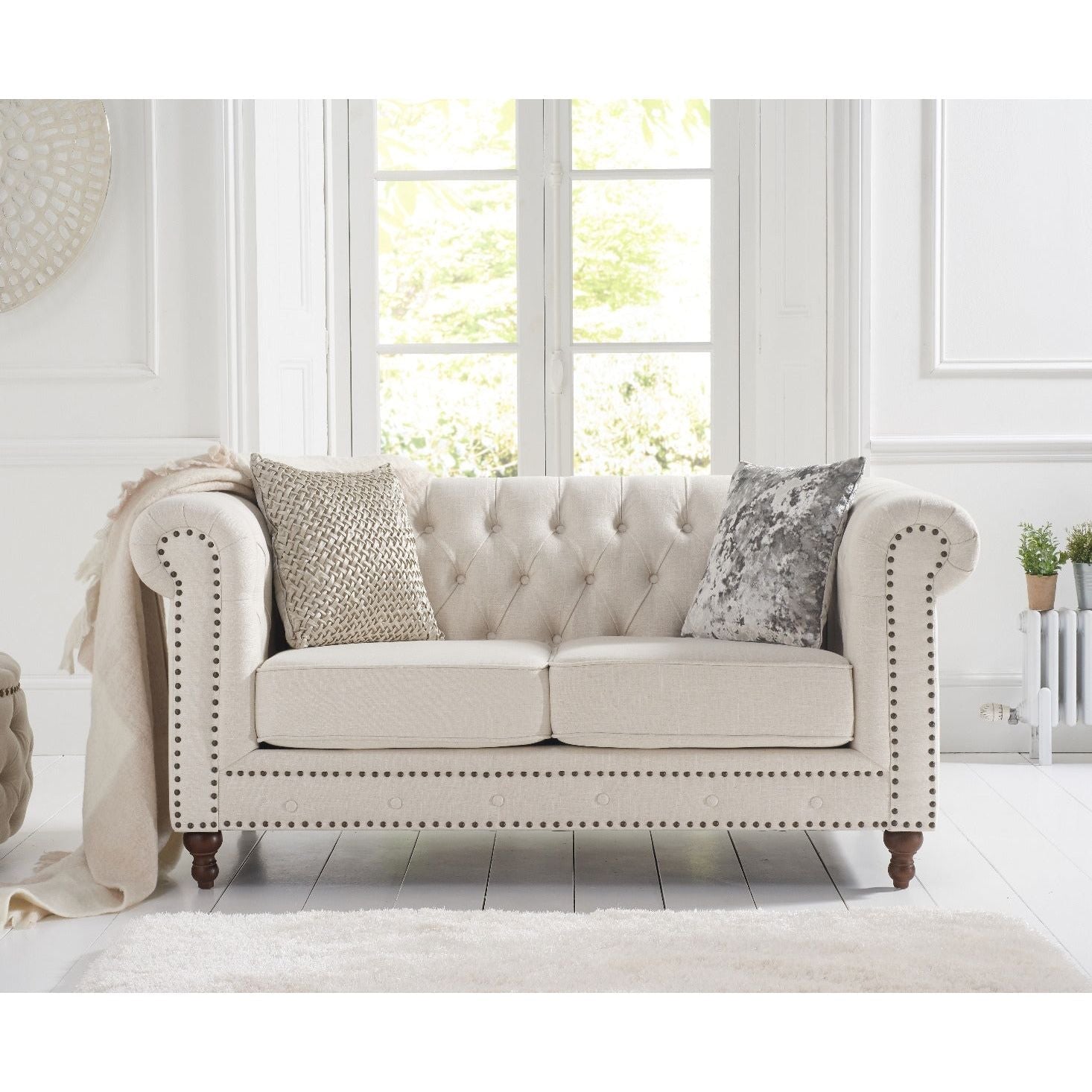 Wellington Chesterfield Ivory Linen 2 Seater Sofa | Oak Furniture ...