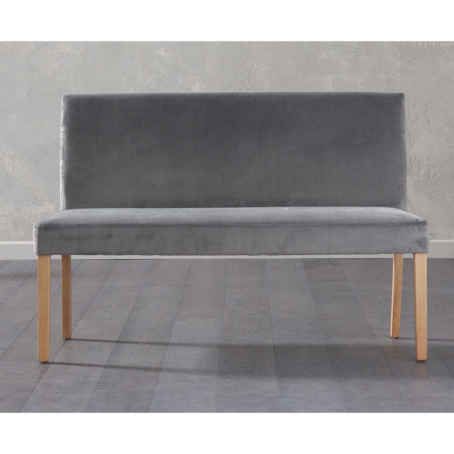 Evie Large Velvet Grey Bench with Back | Oak Furniture Superstore